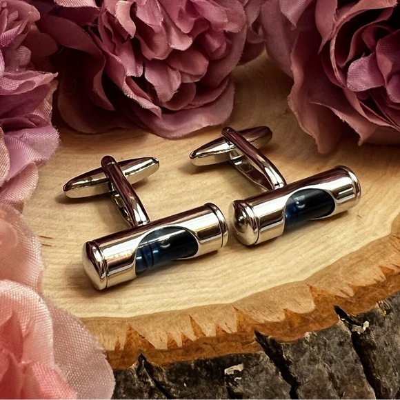 Accessories | Unique Silver Cylinder Blue Leveling Cufflinks | Poshmark